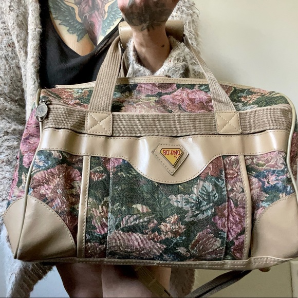 bovano | Bags | Bovano Vintage Travel Shoulder Bag With Floral Design ...